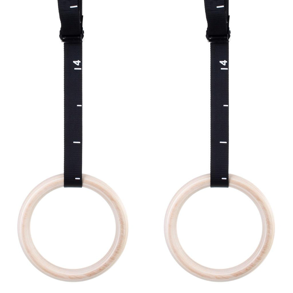 Premium Turnringe aus Holz mit breiten Gurten, Sportbeutel & Türanker